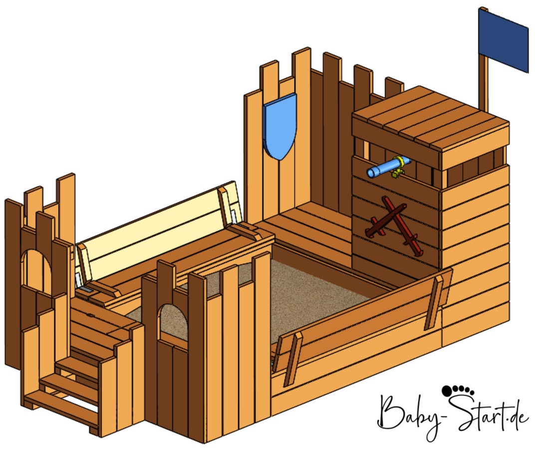 Sandbox Knight's Castle With Bench and Lid / Children's Play Tower ...