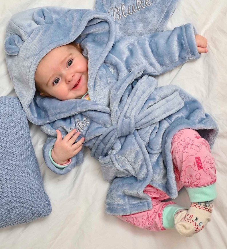 Babies Personalised Hooded Dressing Gown Dusky Blue - Etsy