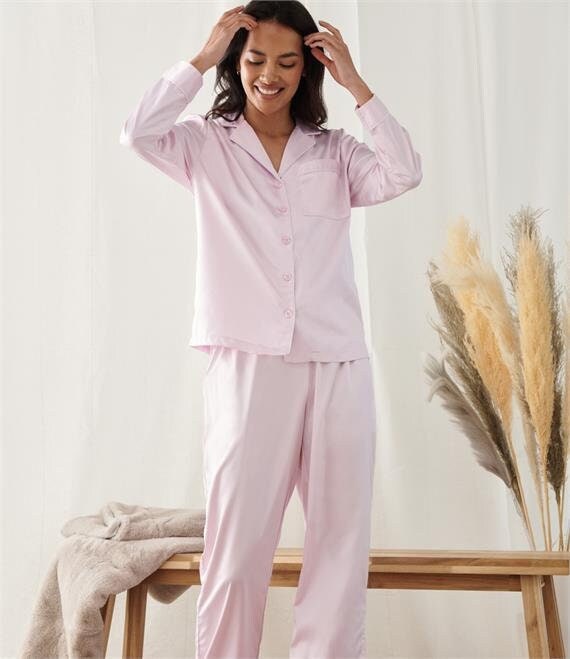 LulabayUK Lulabay Ladies Personalised Satin Long Sleeve Shirt and Trouser Pyjama Set