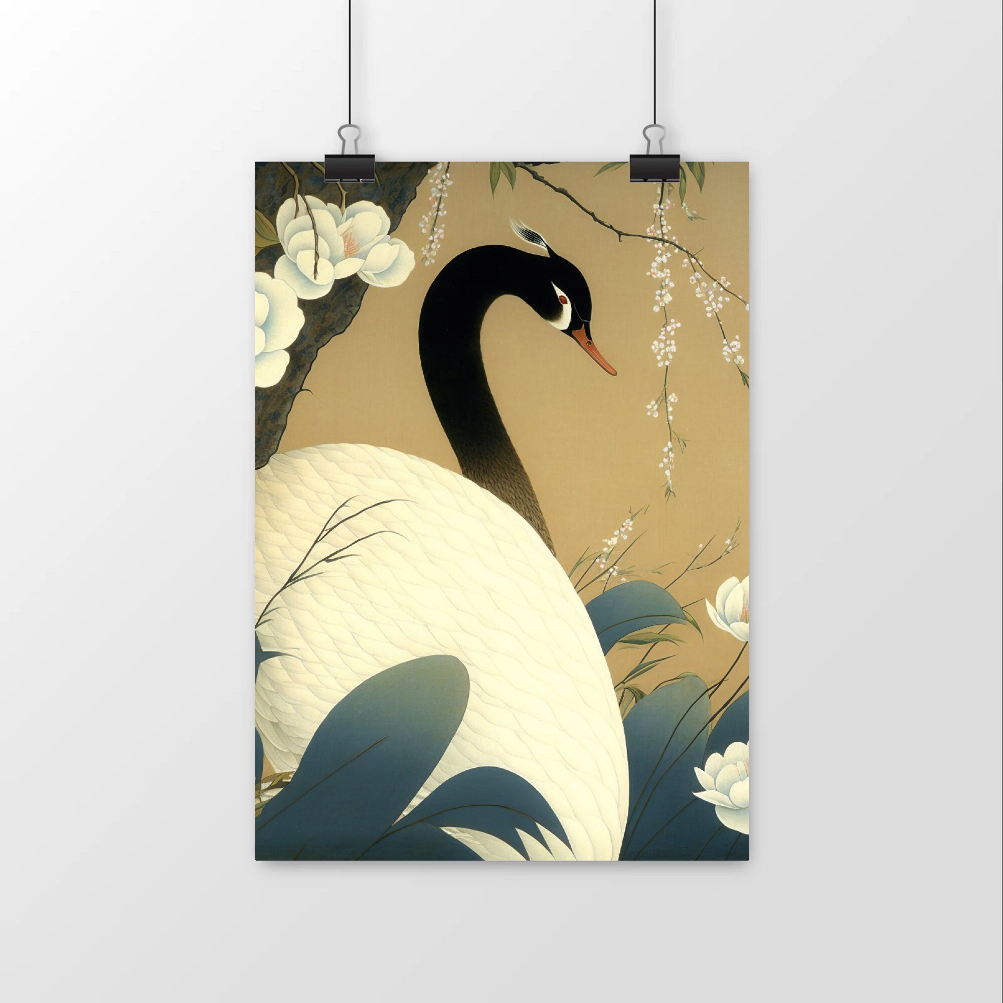 Japanese Printable Wall Art, Japanese Swan Bird Vintage Print, Vintage ...