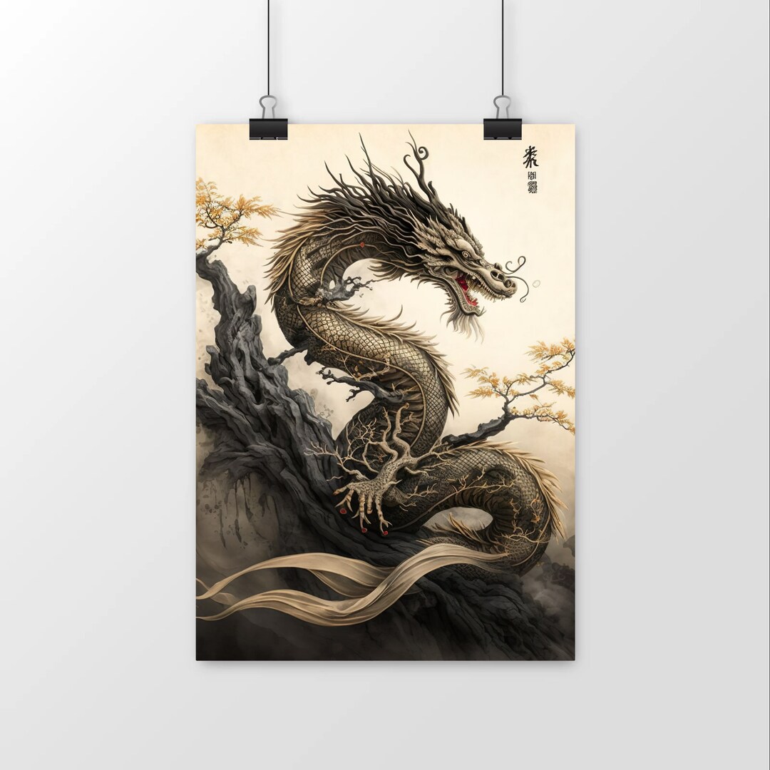 Japanese Dragon Poster Ukiyo-e Style Wall Art Print Modern Wall ...