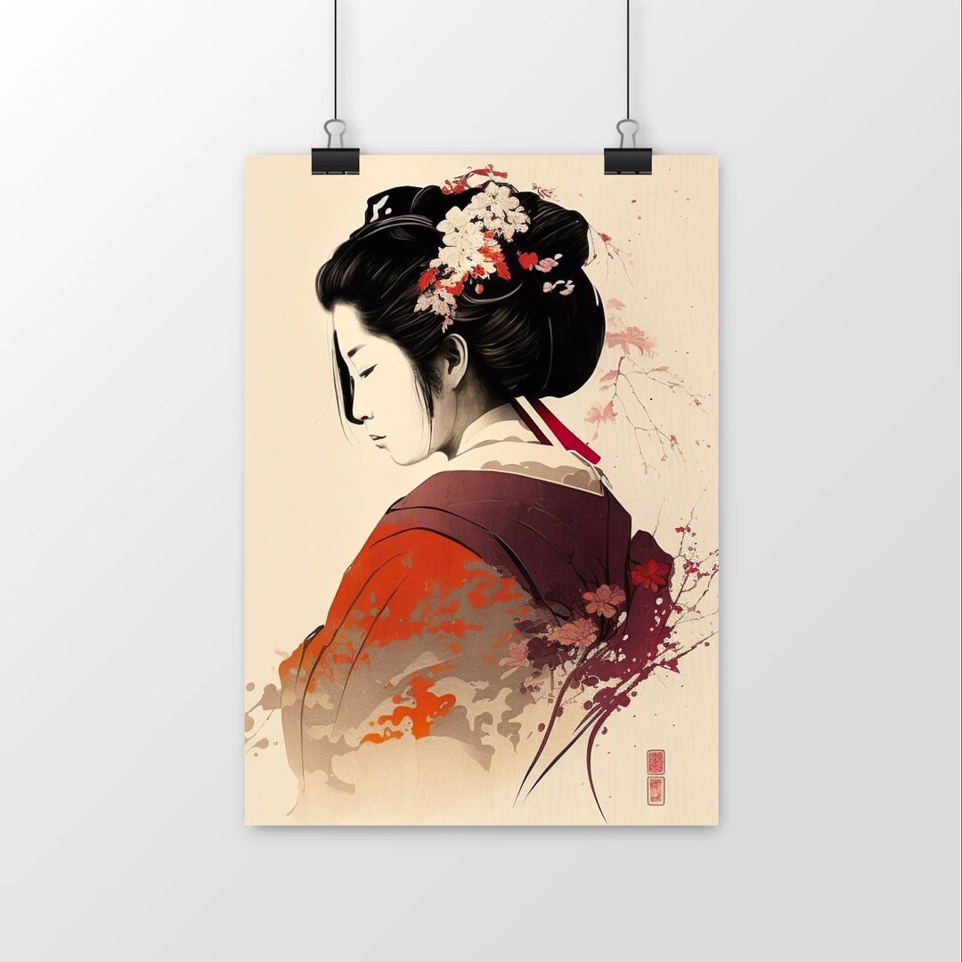 Geisha Wall Poster Japanese Art Style Illustration Geiko Wall ...