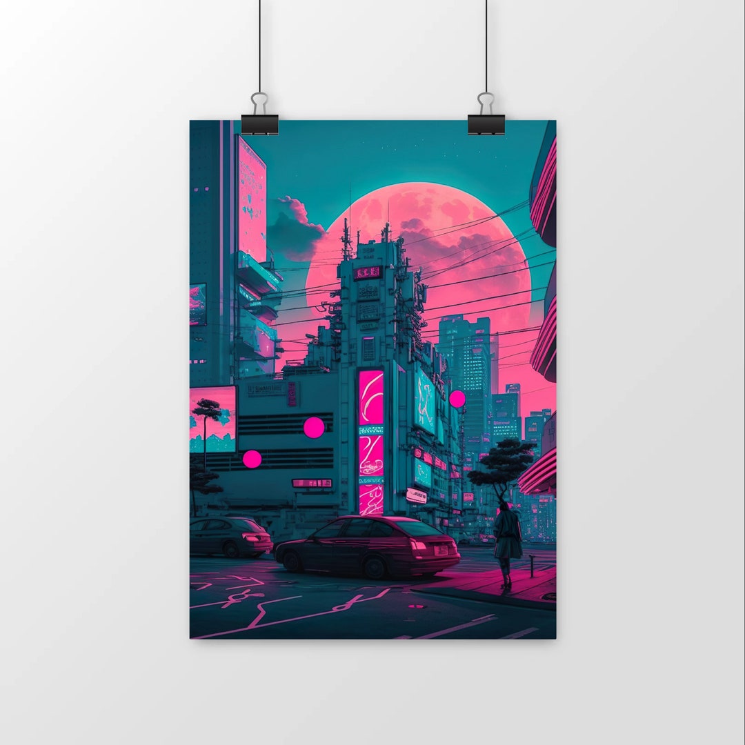 Futuristic Neon Poster Cool Poster Japanese Lofi Vaporwave Neon City ...