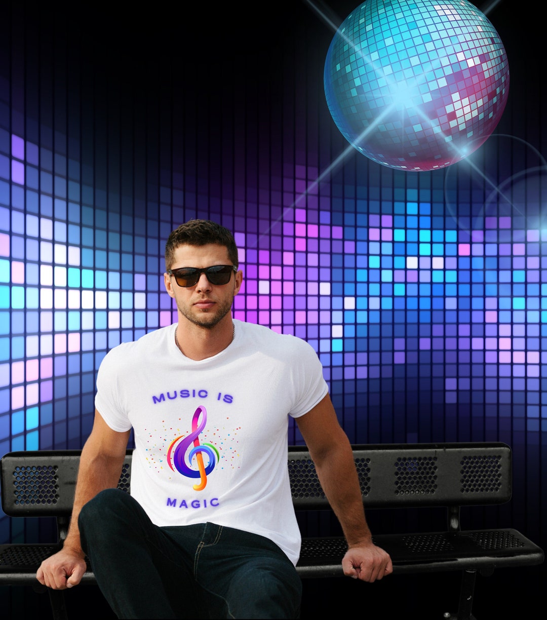Treble Clef Tee, Music Lovers Tee, Rainbow Colours Tee, White Unisex ...