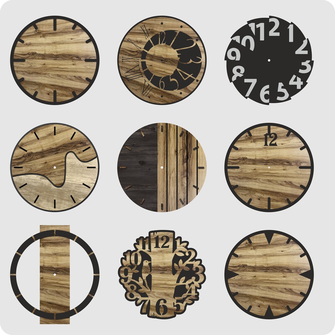 Laser Cut Clock Models 9 Pieces Wall Clocks Decorative Stylish Useful ...