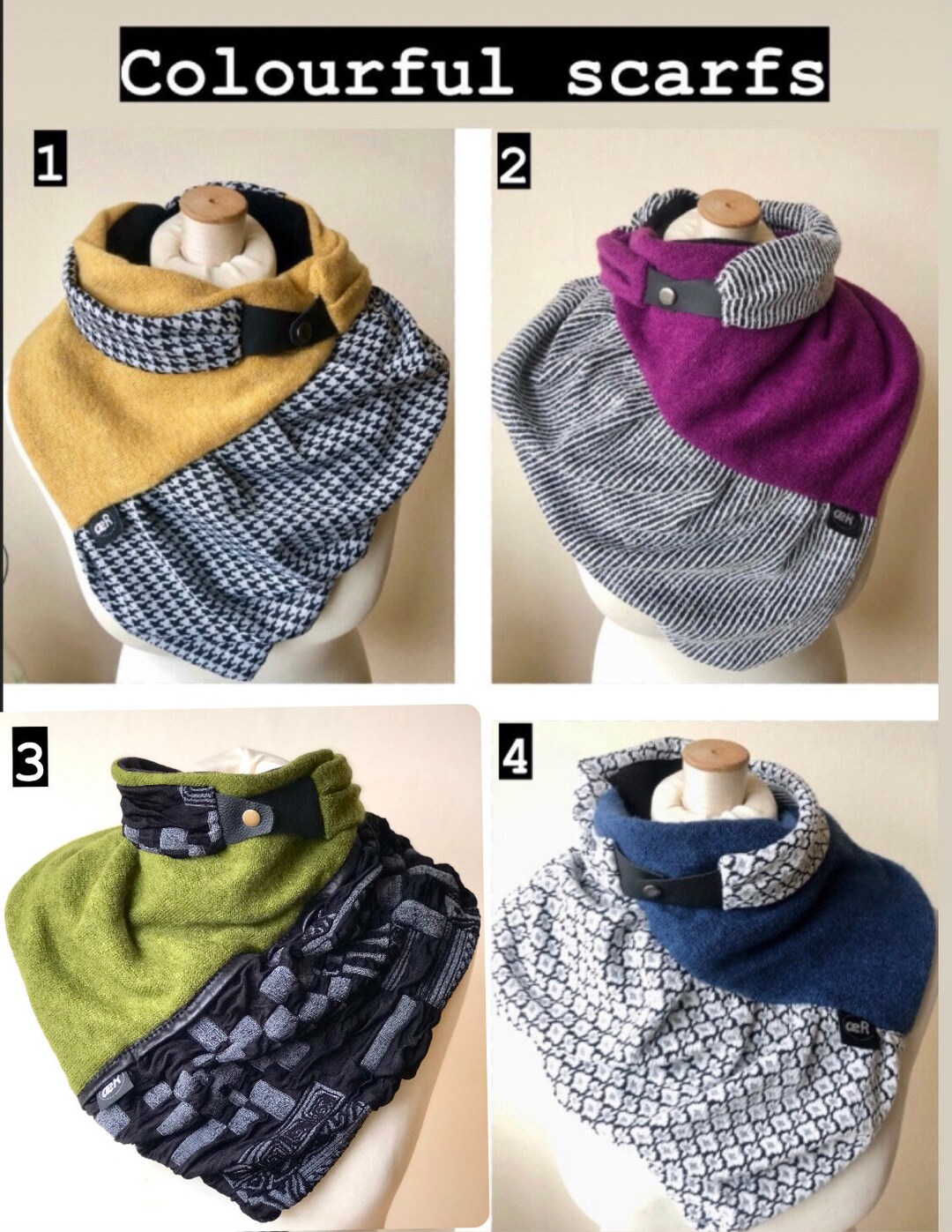 Handmade in UK Triangle Scarf. Neck Warmer Fleece Lined Warm and ...