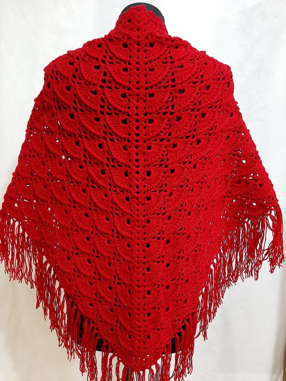 Dark red color knit shawl. Handmade shawl. Crochet shawl red. | Etsy