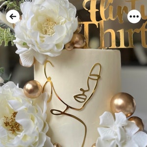 Line Art Lady Mirror Card Cake Charm, Line Art Face Silhouette Cake Charm Cake Topper Decor ...