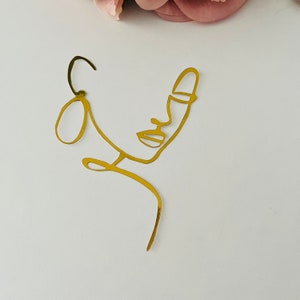 Line Art Lady Mirror Card Cake Charm, Line Art Face Silhouette Cake Charm Cake Topper Decor ...