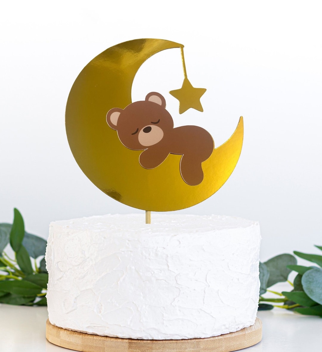 Sleepy Teddy Bear on Moon Cake Topper, Baby Shower Cake Topper, Baby ...