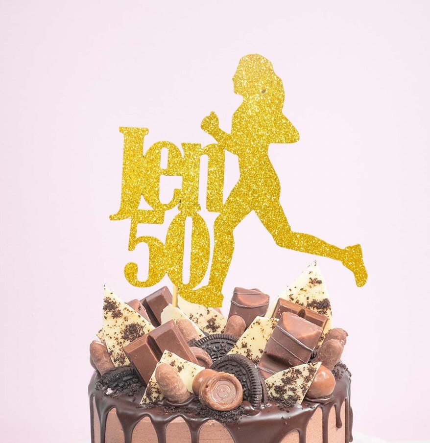 Lady Runner Happy Birthday Cake Topper, Glitter Jogger Topper, Runner ...