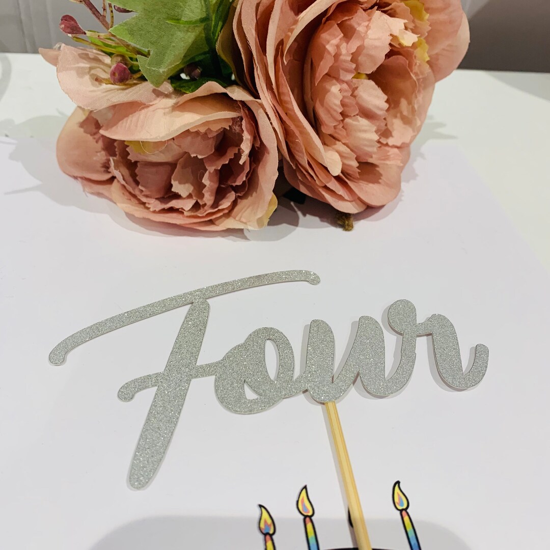 Four Cake Topper, Glitter Card 4th Birthday Cake Topper, Fourth Cake ...