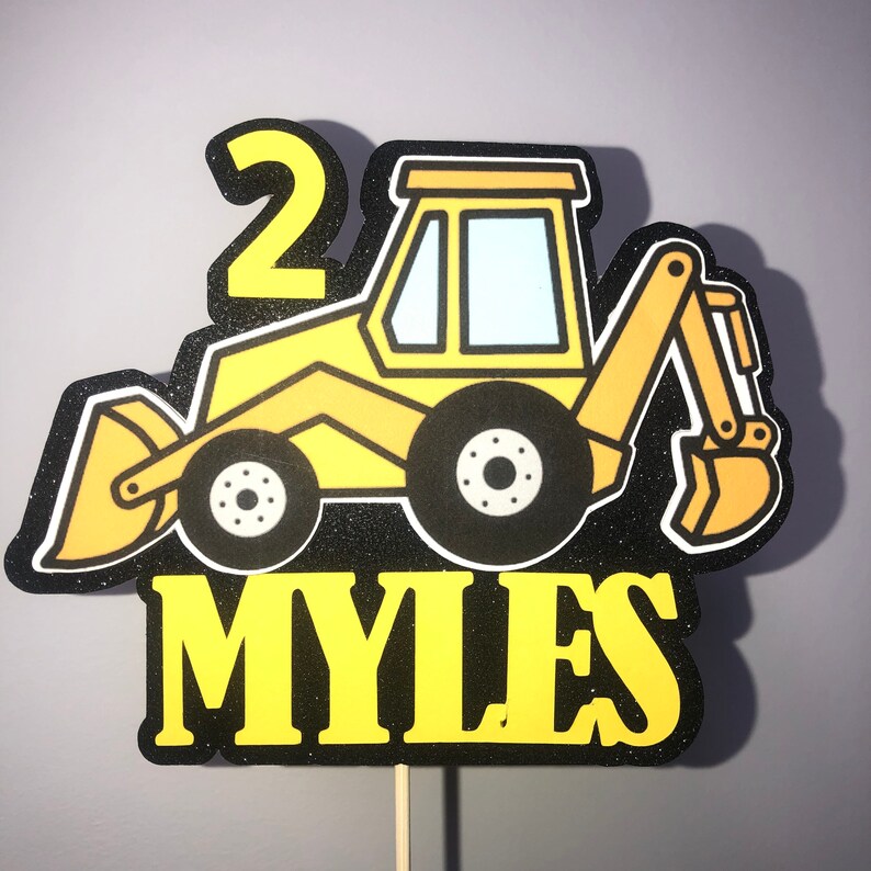 Digger Personalised Cake Topper Birthday Name Age Glitter Card - Etsy