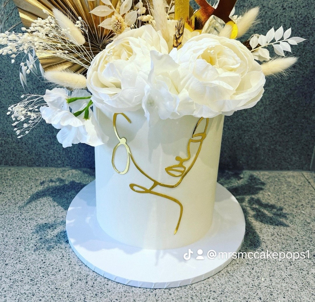 Line Art Lady Mirror Card Cake Charm, Line Art Face Silhouette Cake Charm Cake Topper Decor ...