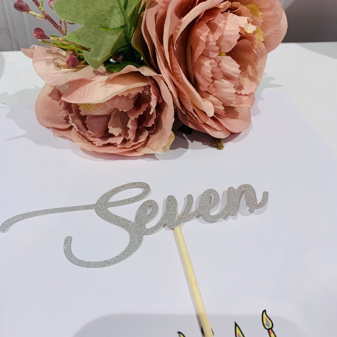 Seven Cake Topper, Glitter Card 7th Birthday Cake Topper, Seventh Cake ...