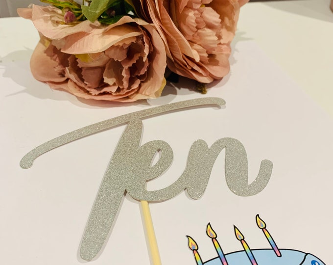 Ten Cake Topper Tenth Birthday Cake Topper Ten Birthday Decor Gold Cake ...