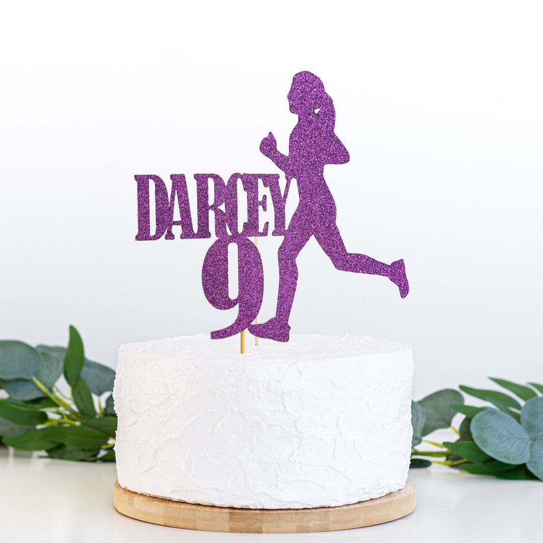 Lady Runner Happy Birthday Cake Topper, Glitter Jogger Topper, Runner ...
