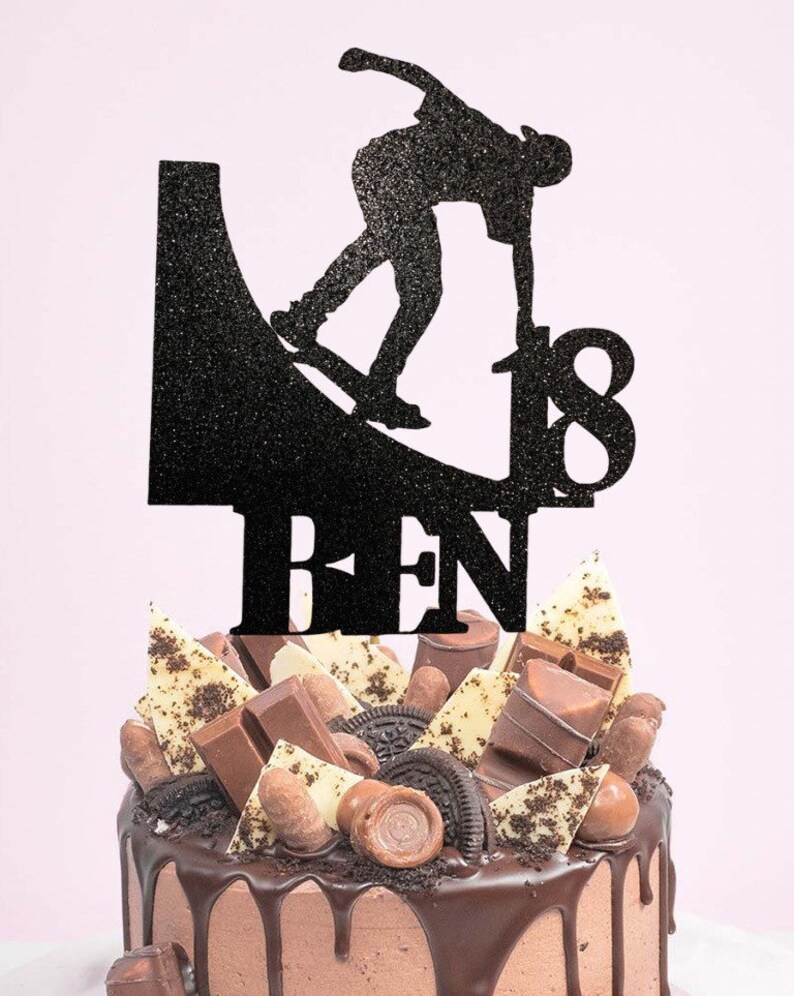Personalised Skateboard Cake Topper, Glitter Skateboard Cake Topper ...