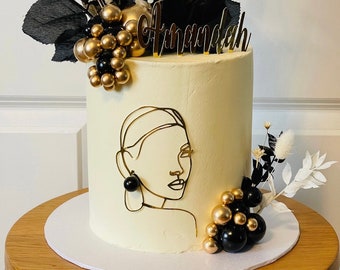 Line Art Lady Mirror Card Cake Charm, Line Art Face Silhouette Cake ...