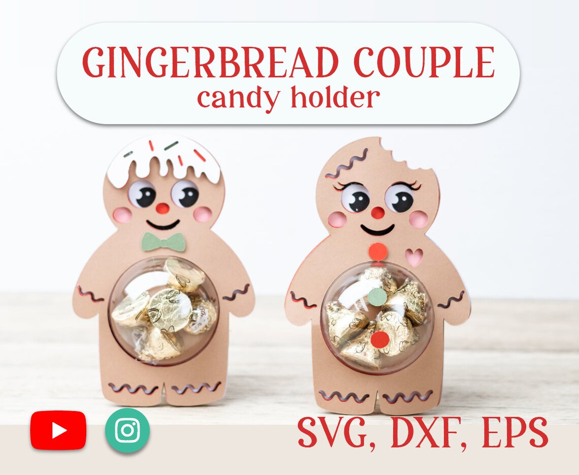 GINGERBREAD COUPLE Christmas Candy Holder, Ornament Gift SVG - Digital ...
