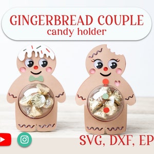 GINGERBREAD COUPLE Christmas Candy Holder, Ornament Gift SVG - Digital ...