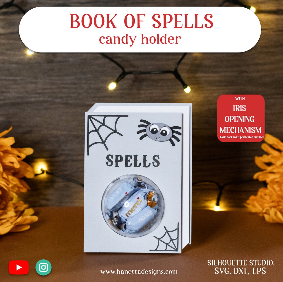 BOOK of SPELLS Halloween Candy Holder, Treat Box, Ornament Gift SVG ...