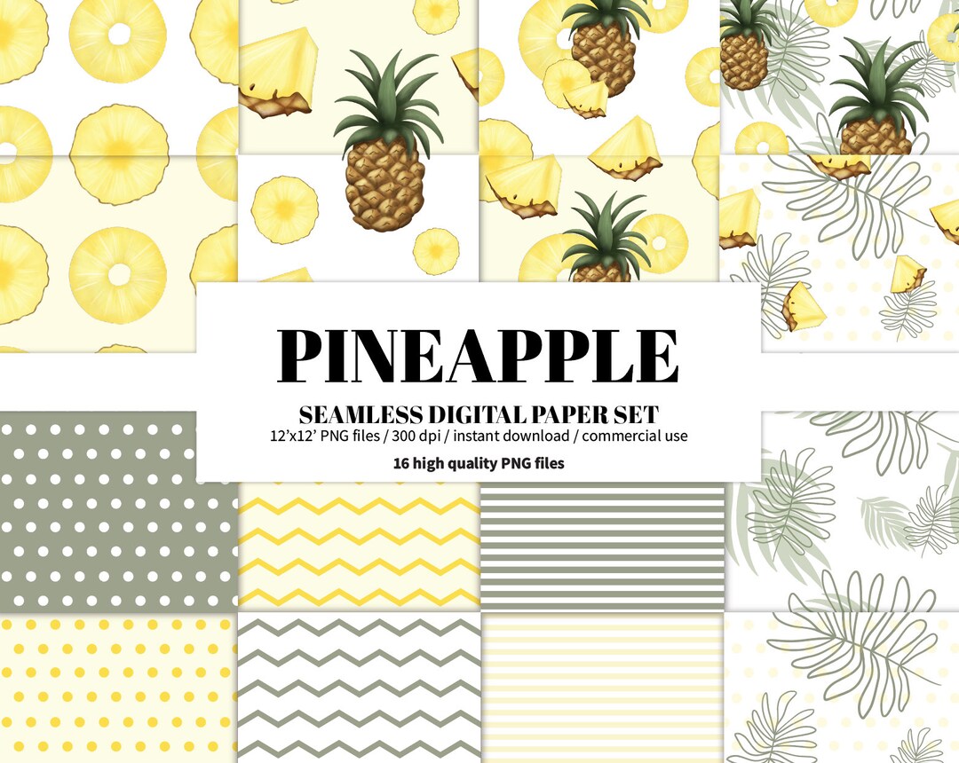 PINEAPPLE Digital Paper Set, Seamless Textures for Summer, Commercial ...