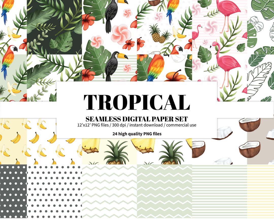 TROPICAL Digital Paper Set, Seamless Textures for Summer, Commercial ...