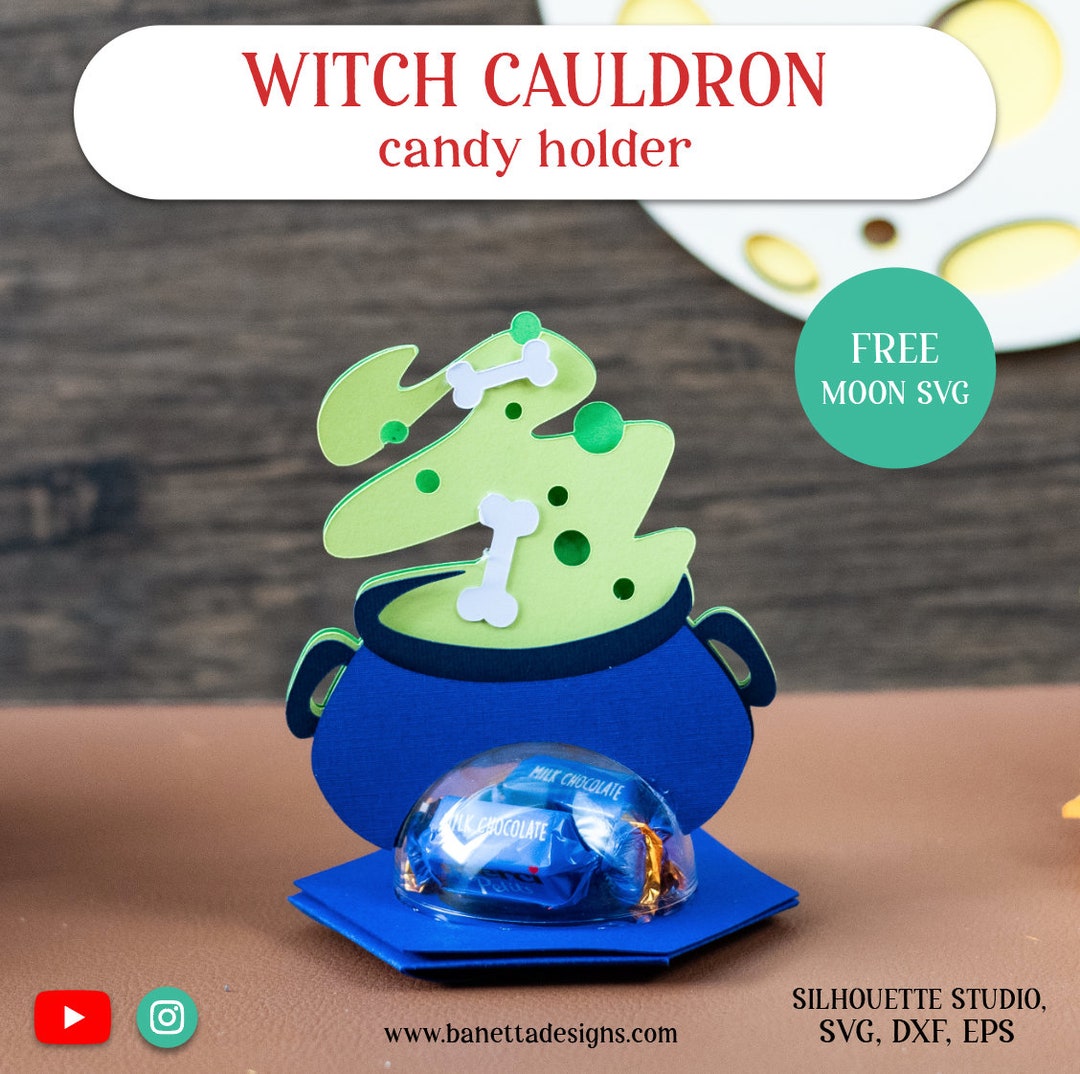 WITCH CAULDRON Halloween Standing Candy Holder, Treat Box, Ornament ...