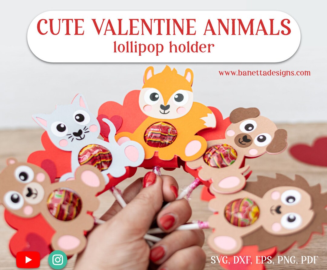 CUTE Valentine ANIMALS Lollipop Holder Bundle - 5 Designs, Ornament ...