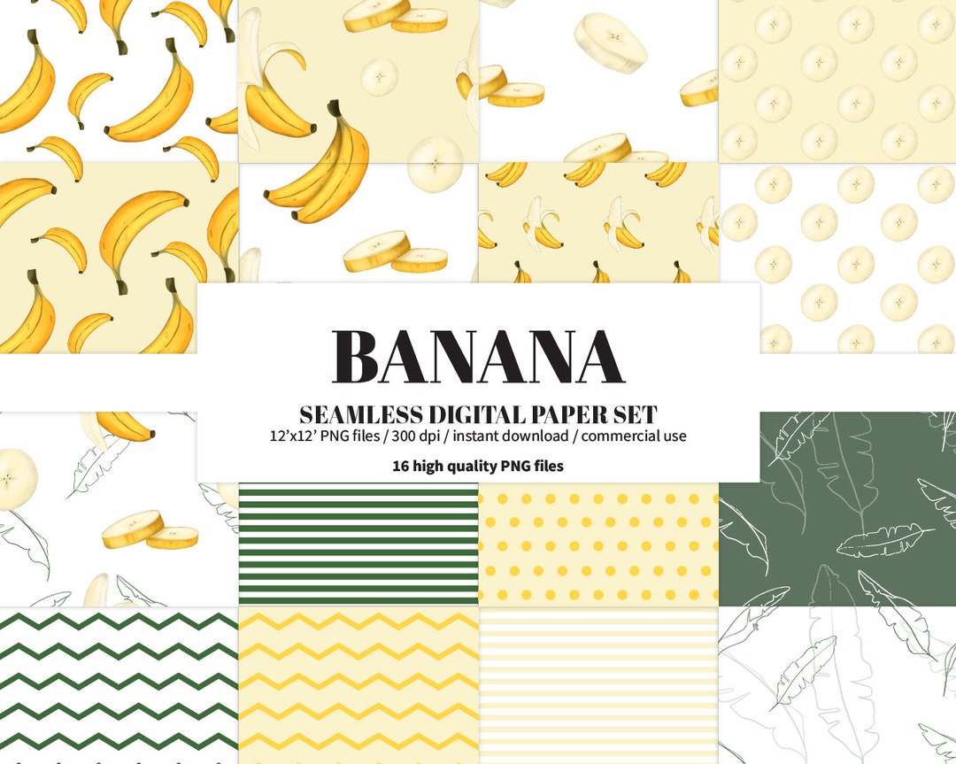 Banana Digital Paper Set, Seamless Textures for Summer, Commercial Use ...