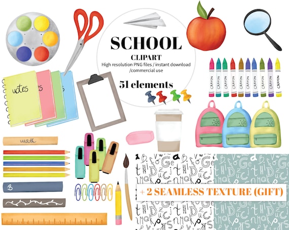 CLIPART SET Back to SCHOOL Digital Transparent Background - Etsy