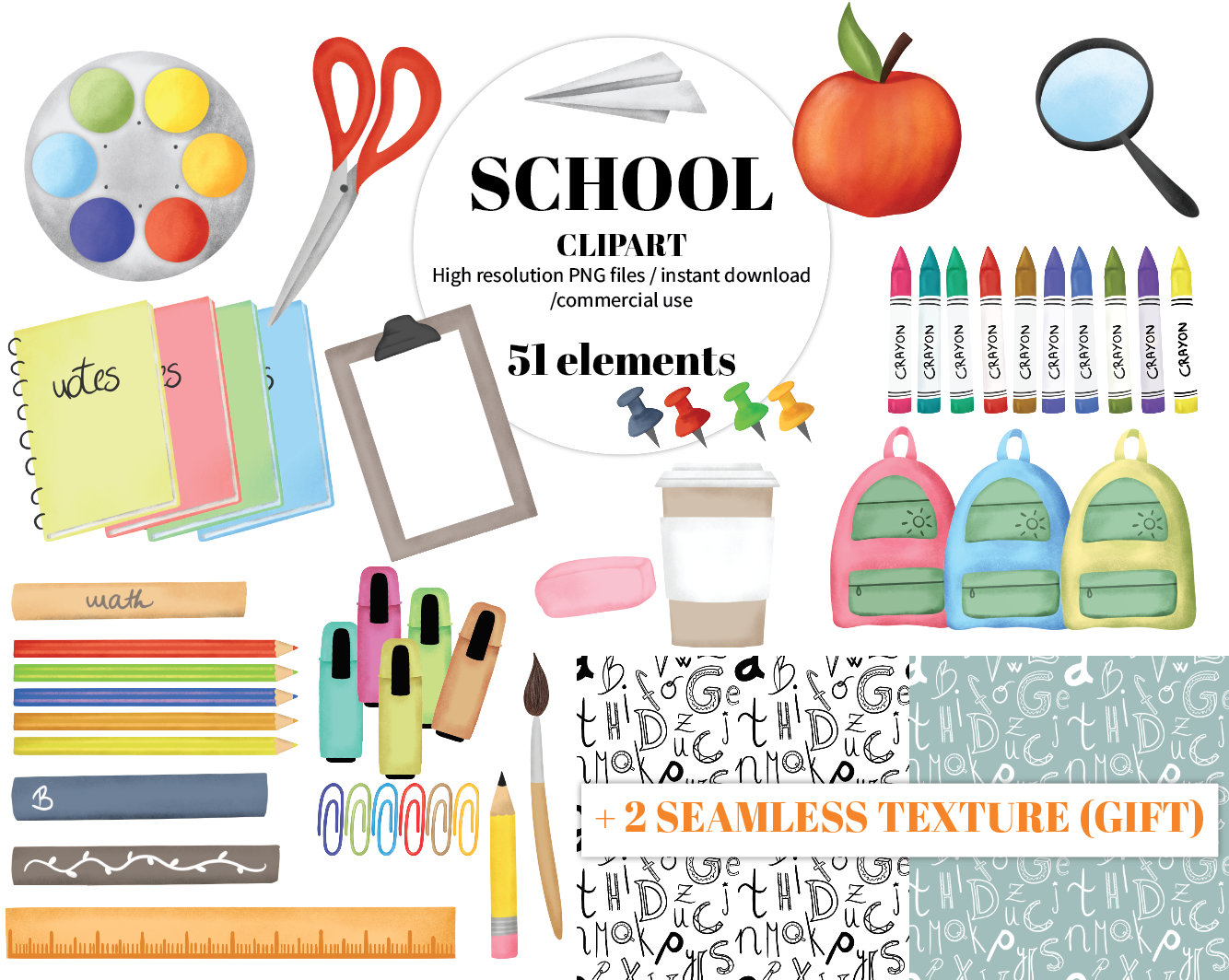 CLIPART SET - Back to SCHOOL Digital, Transparent Background for Summer ...