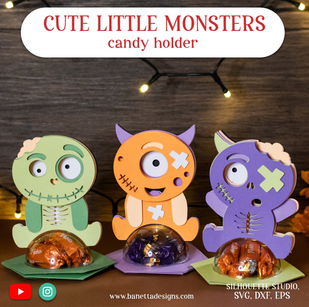 Halloween Monster Candy Holder SVG, Treat Box Ornament (digital ...