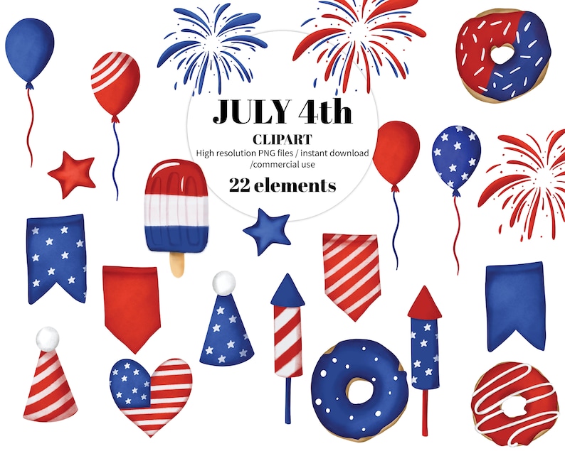 CLIPART SET 4th of July Digital Transparent Background for - Etsy