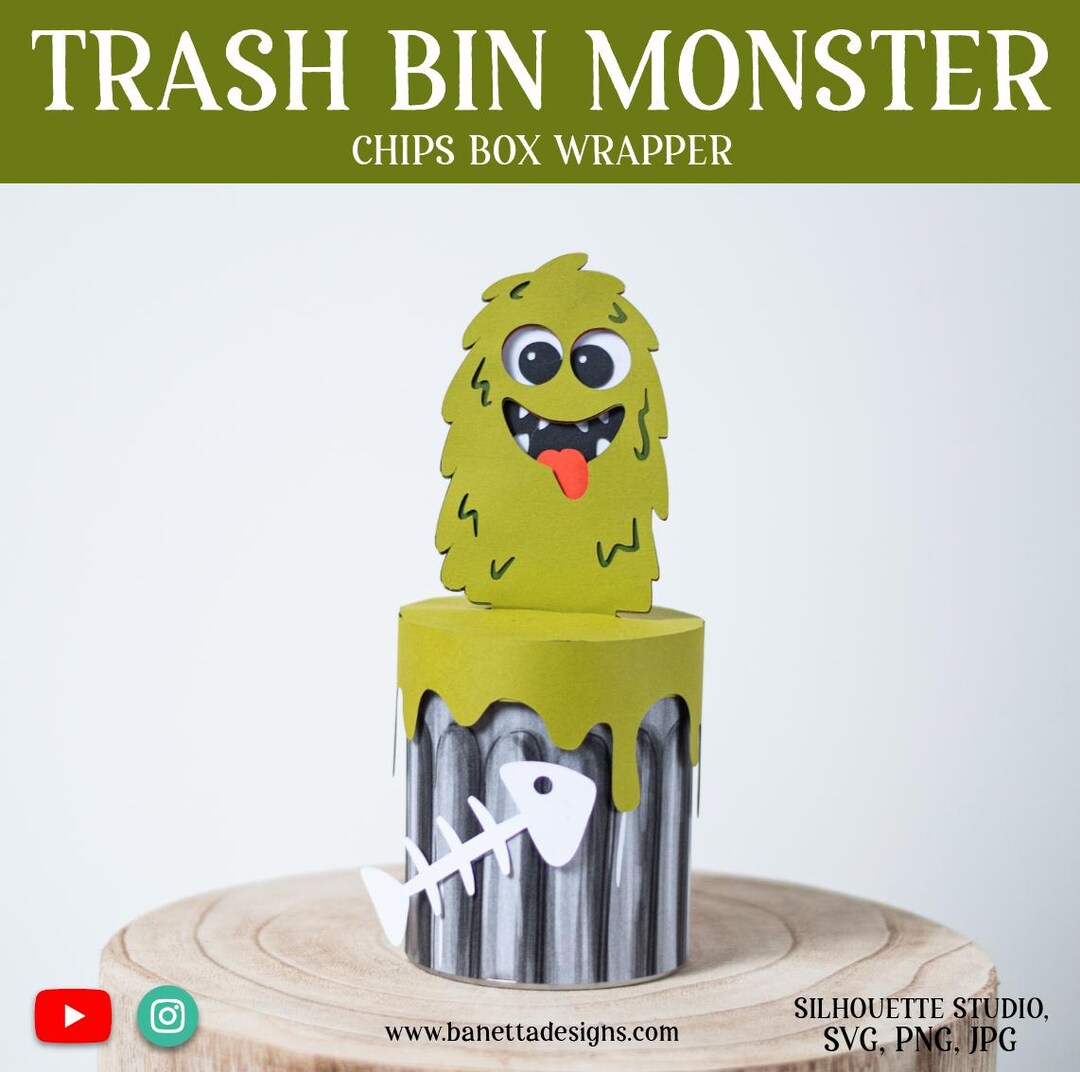 TRASH Bin MONSTER Halloween Chips Box Wrapper - Box Not Included - Gift ...