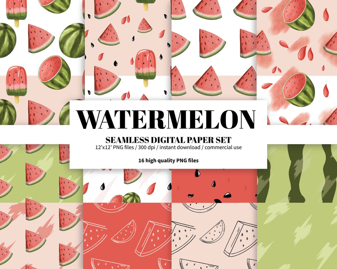 Watermelon Digital Paper Set, Seamless Textures for Summer, Commercial ...