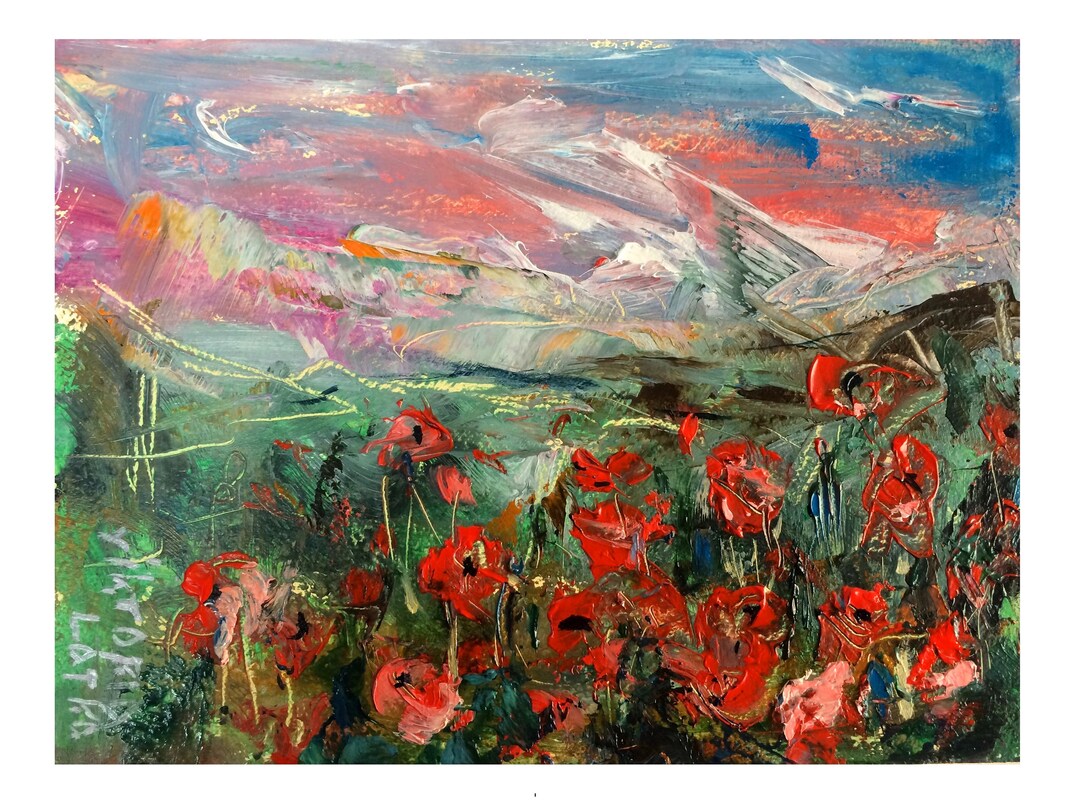 Poppies Painting Print Original Art Poster Flowers Painting Wildflowers ...