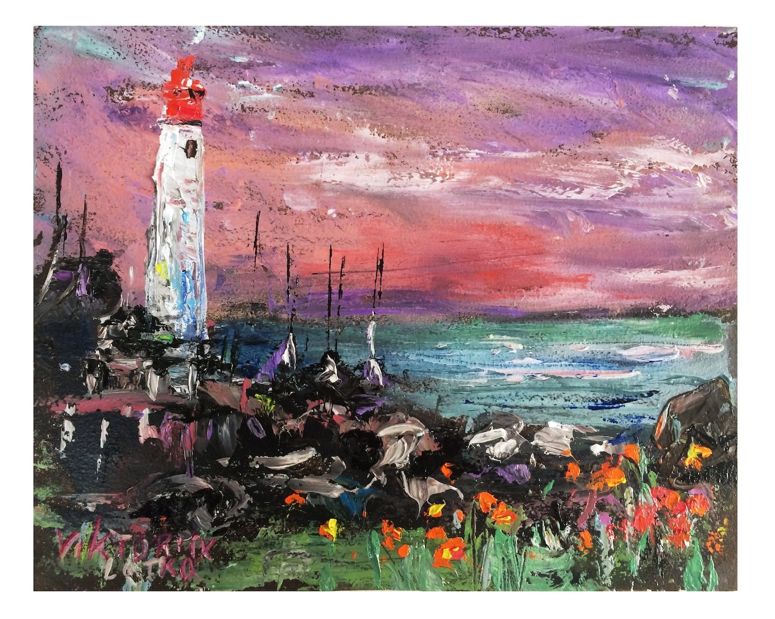 Lighthouse Painting Print Original Art Poster Seascape - Etsy