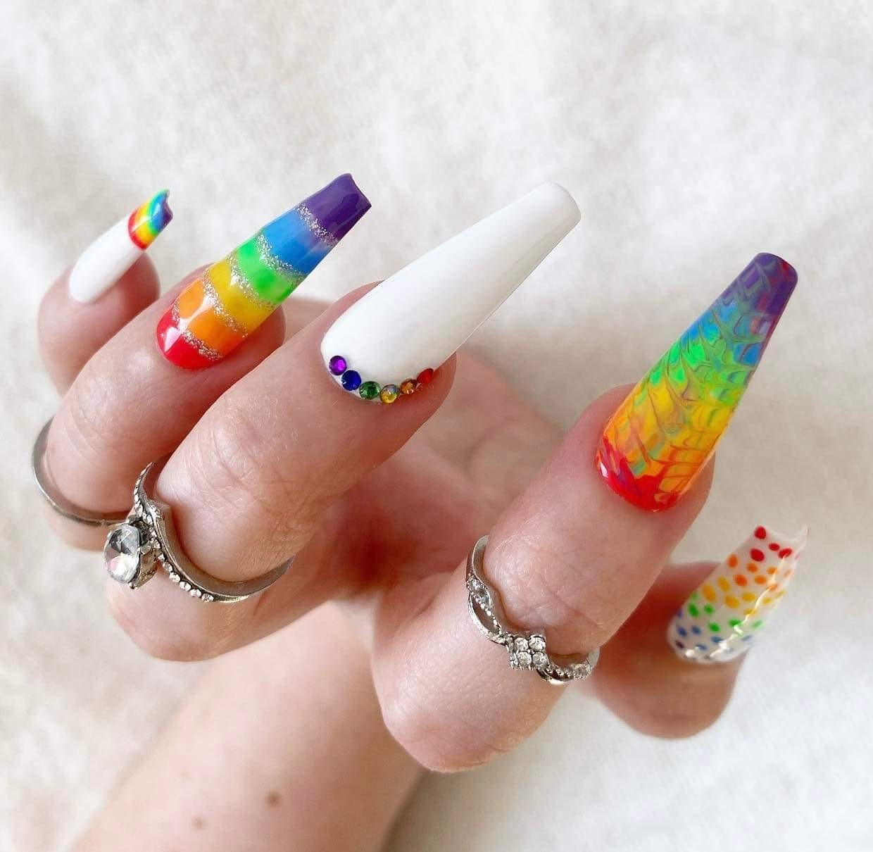 Jewelry & Beauty Designer Press on Nails Rainbow Custom Nails Fake ...