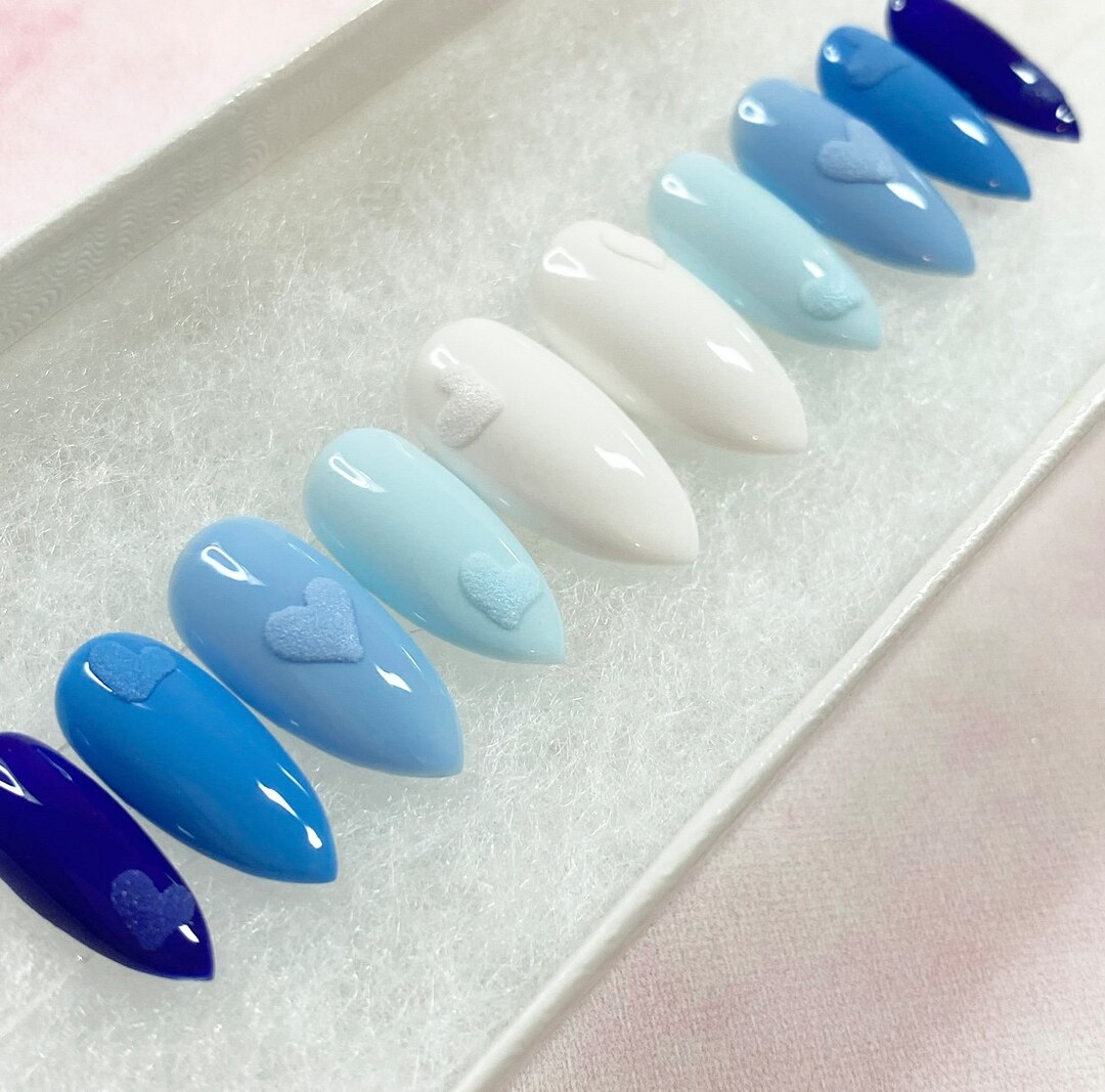 Blue Gradient Nails | Heart Press on Nails | Pressons | Blue Nails ...