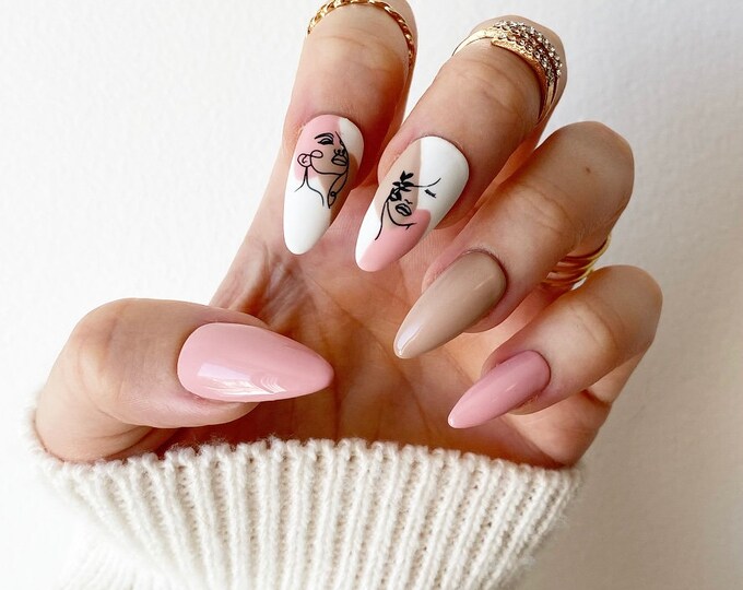 Abstract Press on Nails Abstract Faces Luxury Pressons Nails Gel Nails ...