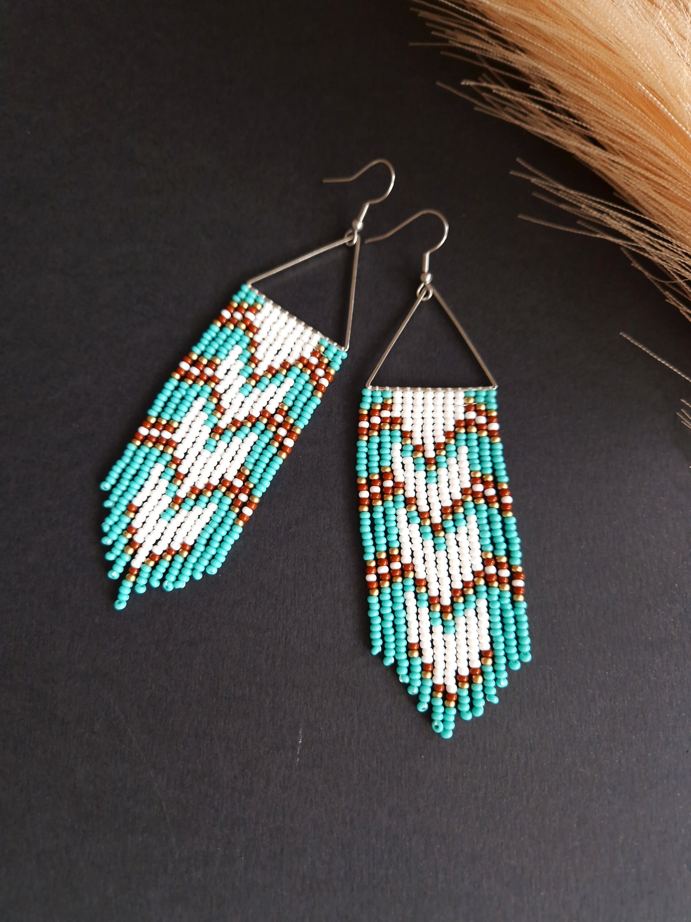 Native Beaded Earrings Turquoise Beaded Earrings Seed Bead - Etsy