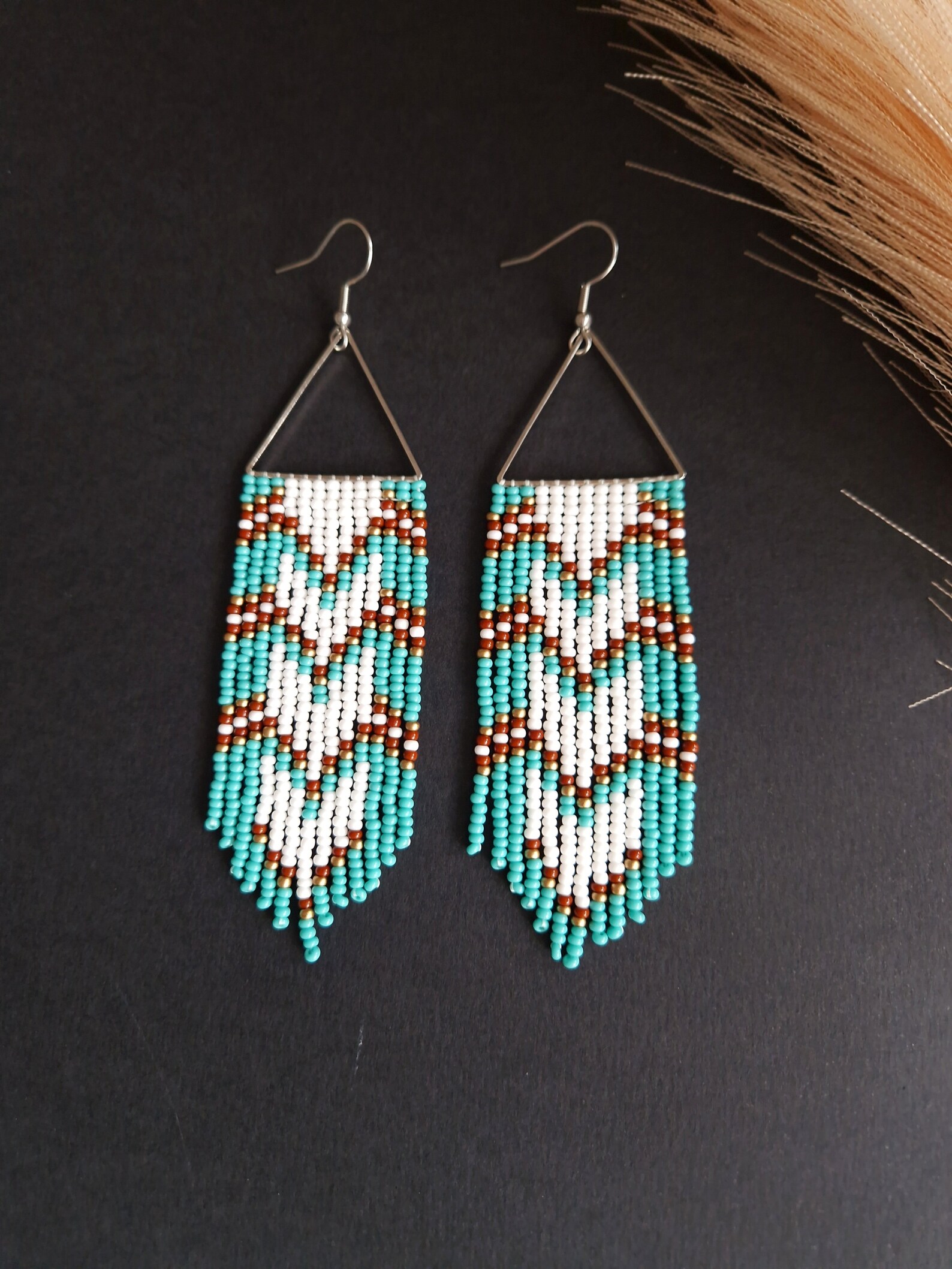 Native Beaded Earrings Turquoise Beaded Earrings Seed Bead - Etsy