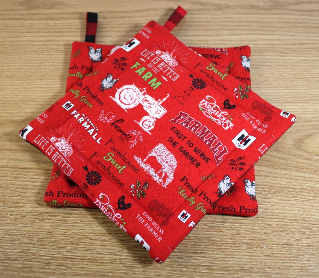 Farmall Tractor Themed Pot Holders, Buffalo Plaid, Set of 2, Handmade ...