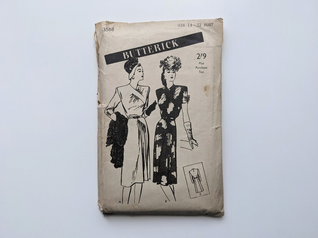 Vintage 1940s Sewing Pattern | Dress | Butterick 3588 | Bust 32 - Etsy