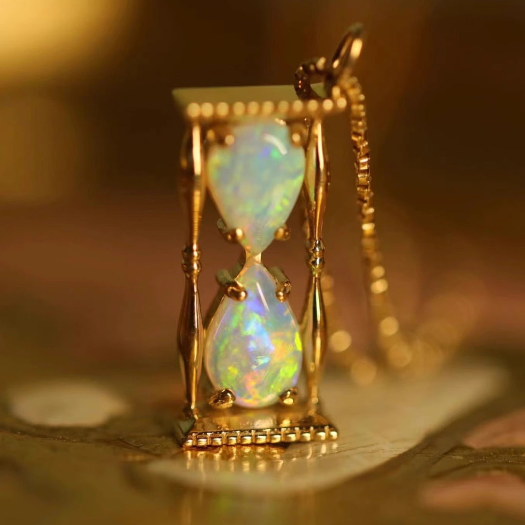 Unique Hourglass Jewelry 18K Gold Sand Timer Opal Pendant Artisan Opal ...