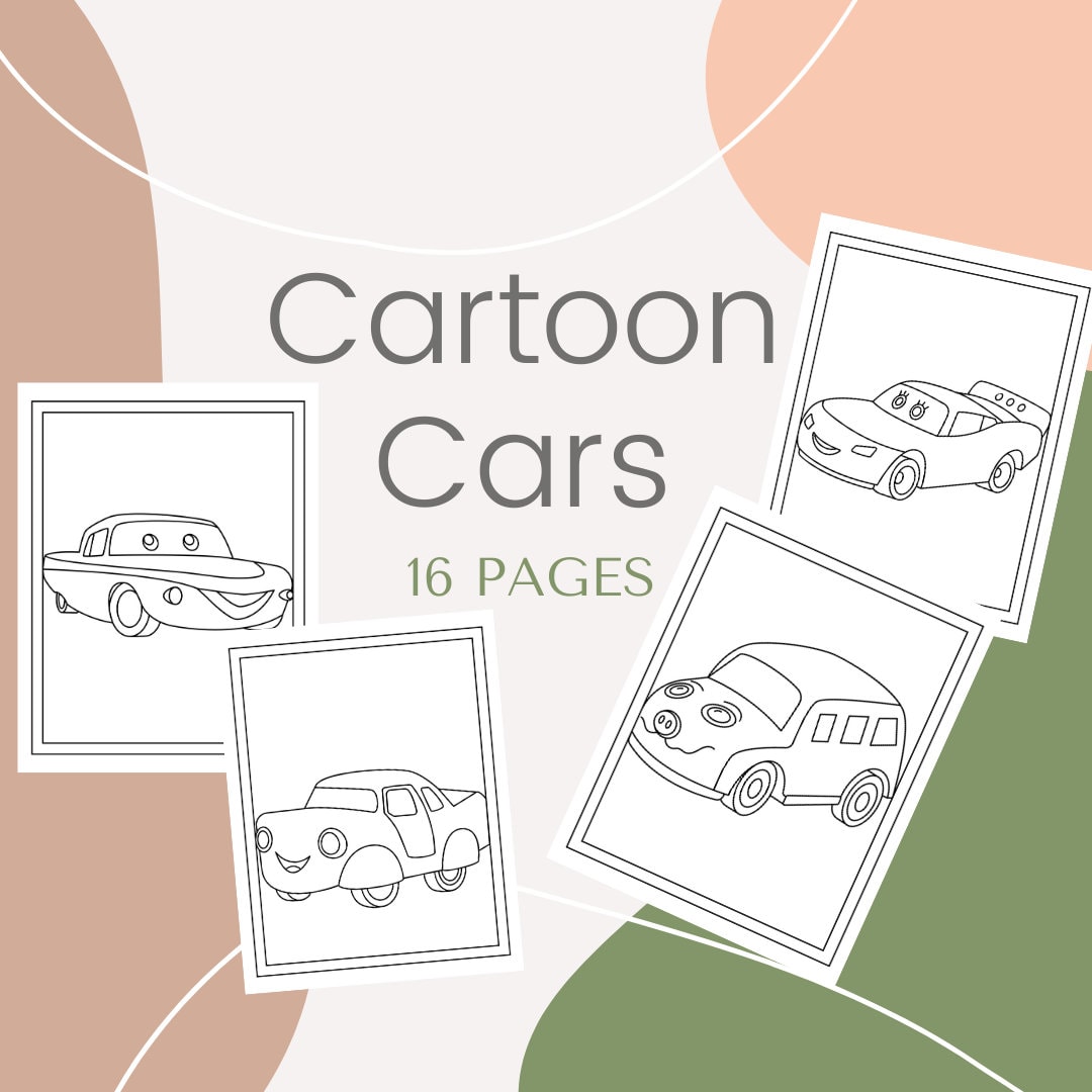 Cartoon Cars 16 Printable Pages - Etsy