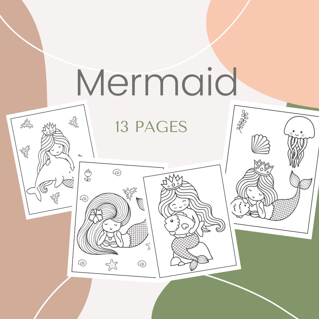 Mermaid Printable 13 Coloring Pages - Etsy
