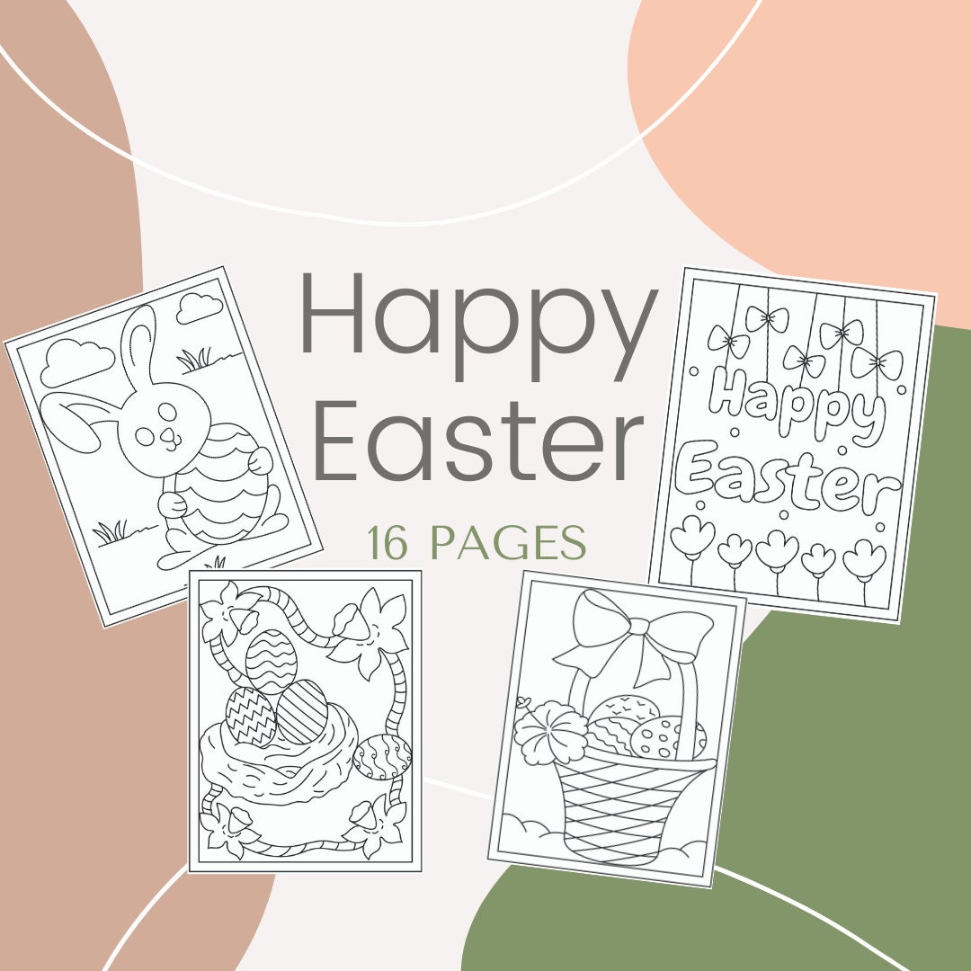 Happy Easter Printable 16 Coloring Pages - Etsy
